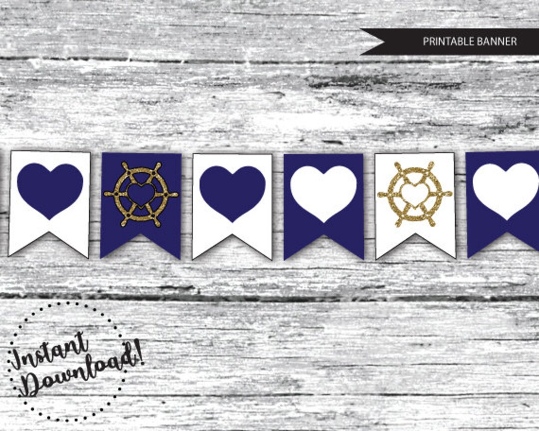 PRINTABLE Nautical Themed Garland, Gold Glitter, Nautical Bachelorette ...