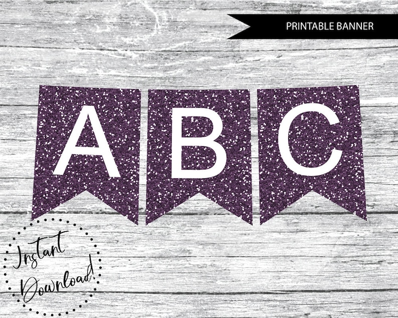 PRINTABLE Purple Glitter Banner, DIY Purple Banner, Instant Download ...
