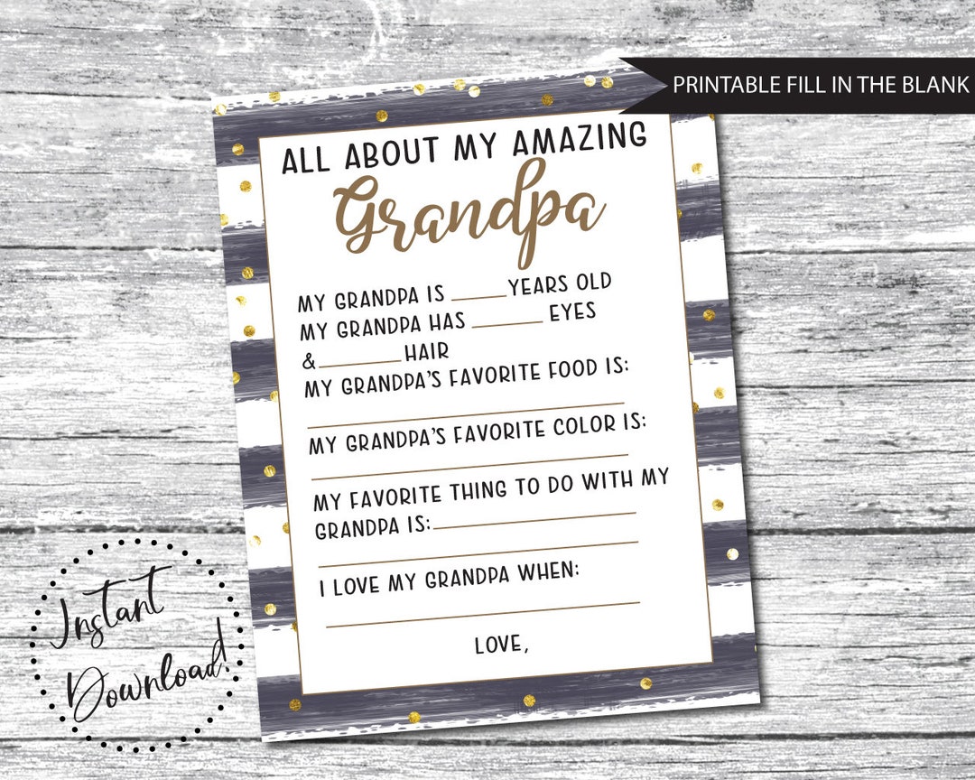 Father's Day Gift Printable, All About Grandpa, Fathers Day ...