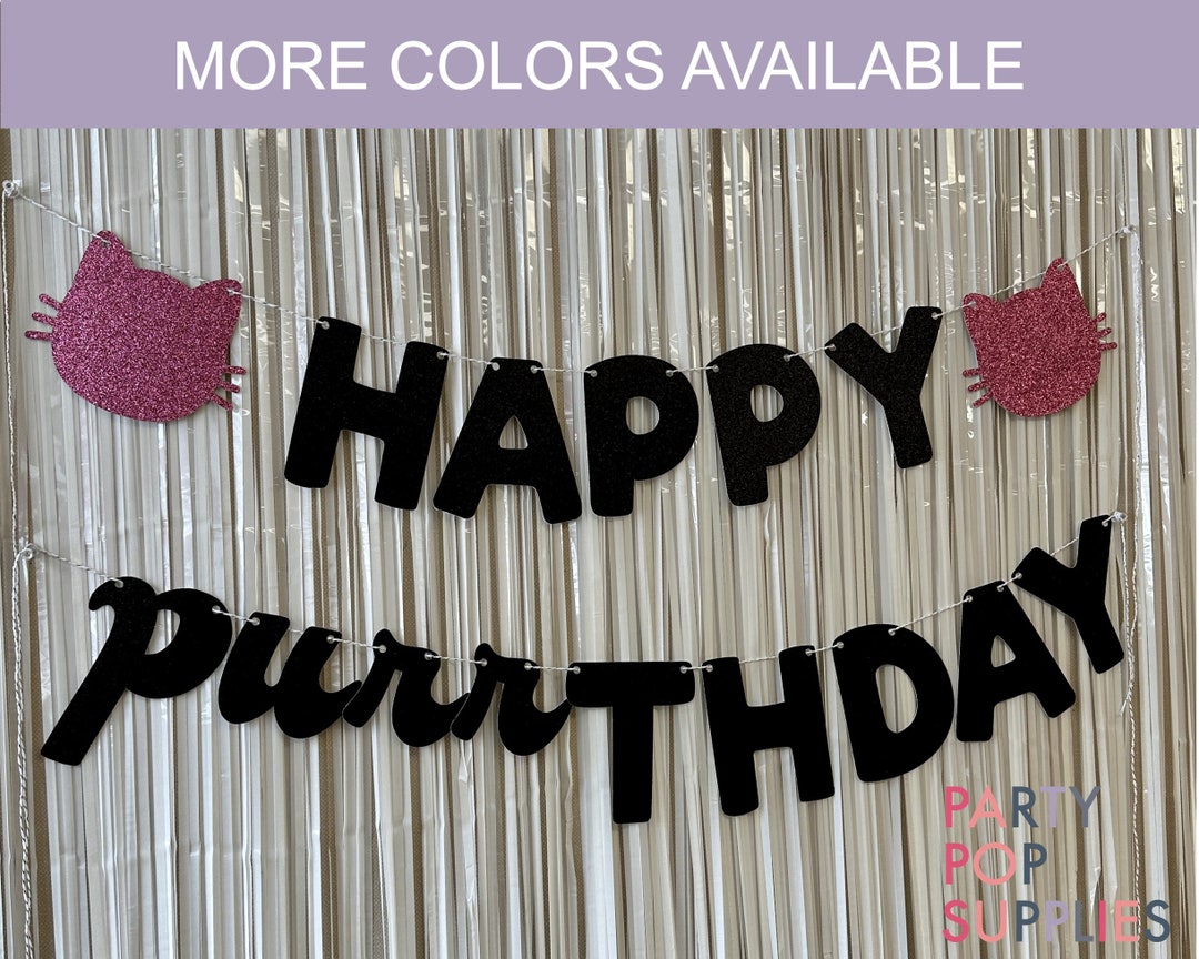 Happy Purrthday, Cat Birthday Banner, Kitten Party Decor, Cat Party ...