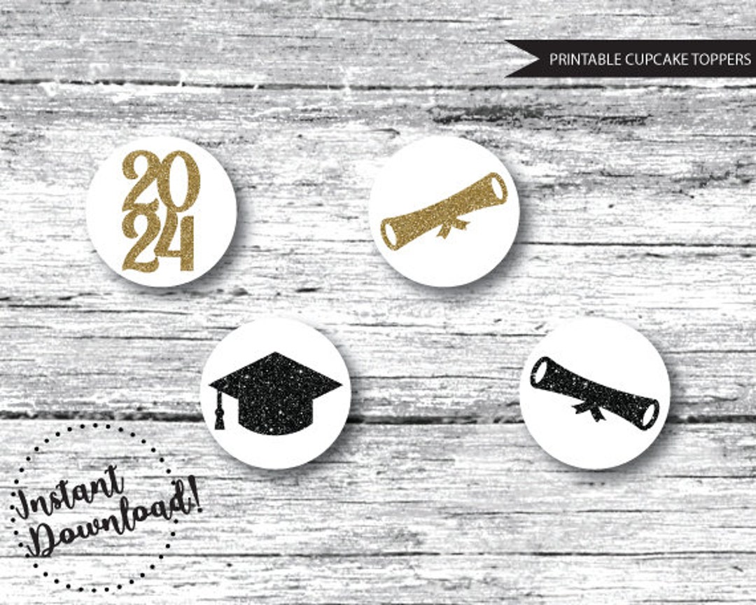 PRINTABLE 2024 Graduation Toppers, Diploma Cupcake Topper, 2024 Cupcake ...