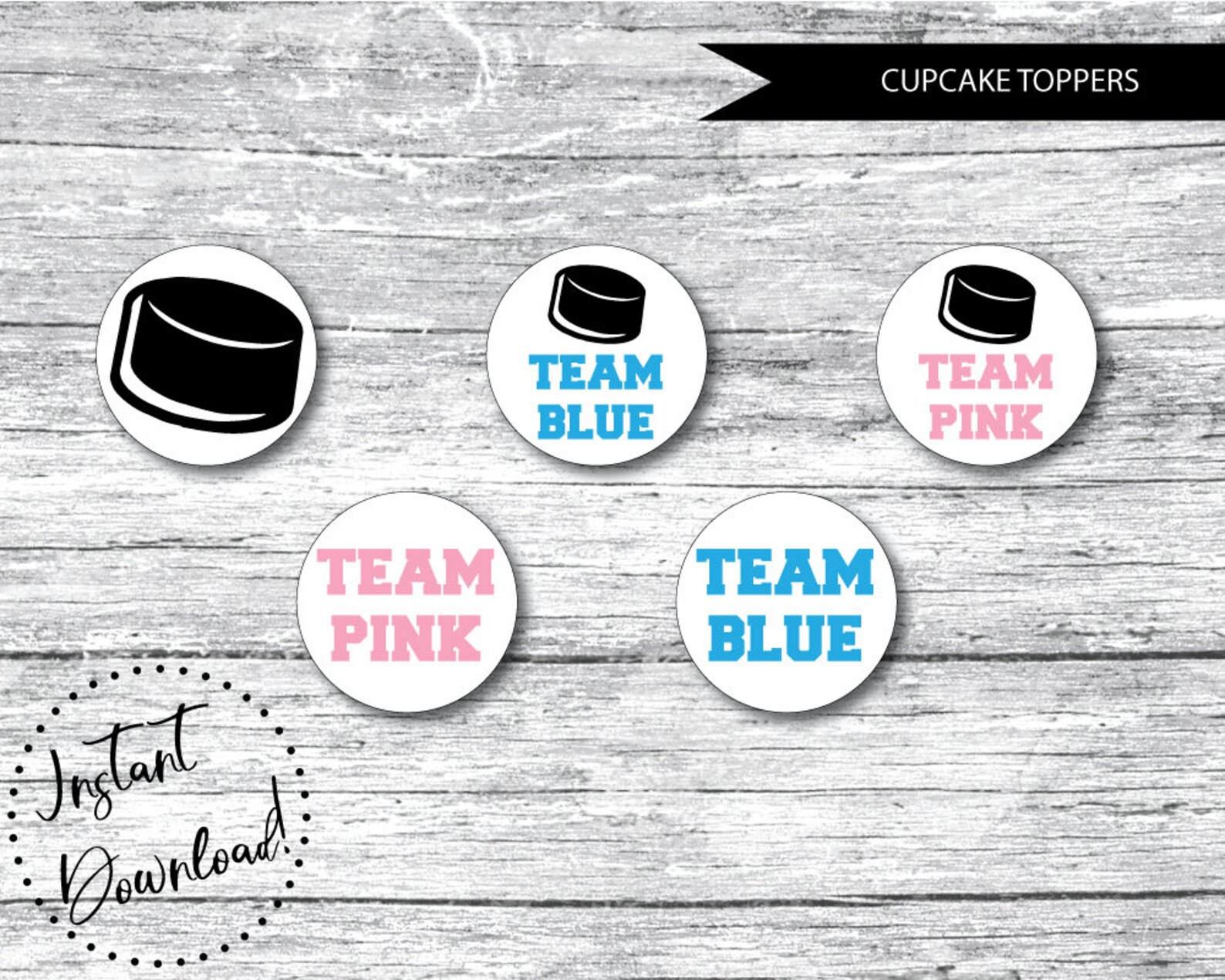 PRINTABLE Team Pink Vs Team Blue Hockey Gender Reveal Cupcake Toppers ...
