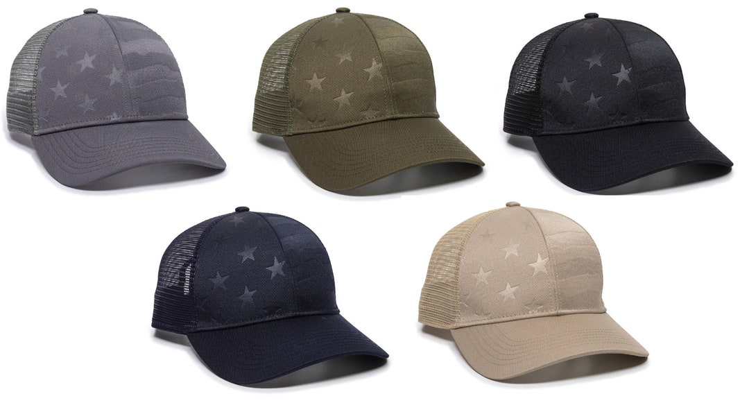 Trucker Style Mesh Ball Cap Stars & Stripes Background Patriotic USA Flag Gray Green Black Blue ...