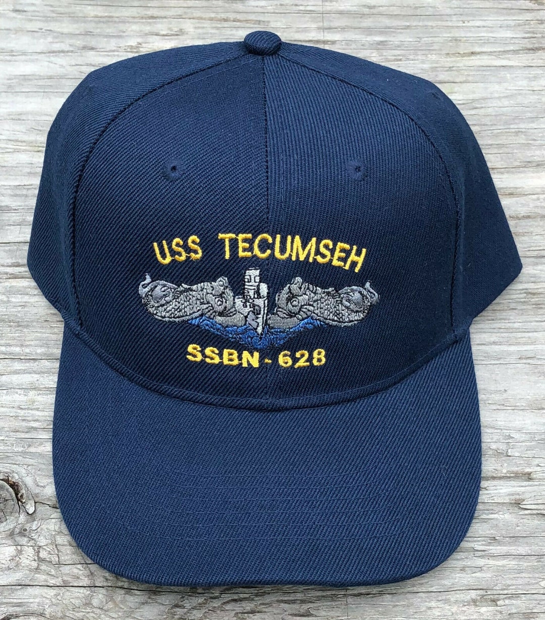 USS Tecumseh SSBN-628 Ball Cap Embroidered Silver Dolphins Navy ...