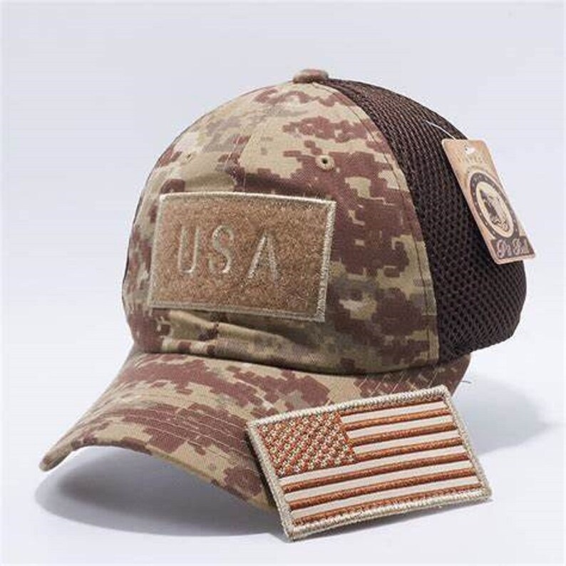 Trucker Soft Mesh US Flag Ball Cap Desert Sand Khaki or Camo - Etsy