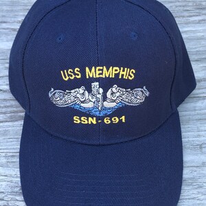 USS Memphis SSN-691 Ball Cap Embroidered Submarine Silver Dolphins Navy ...