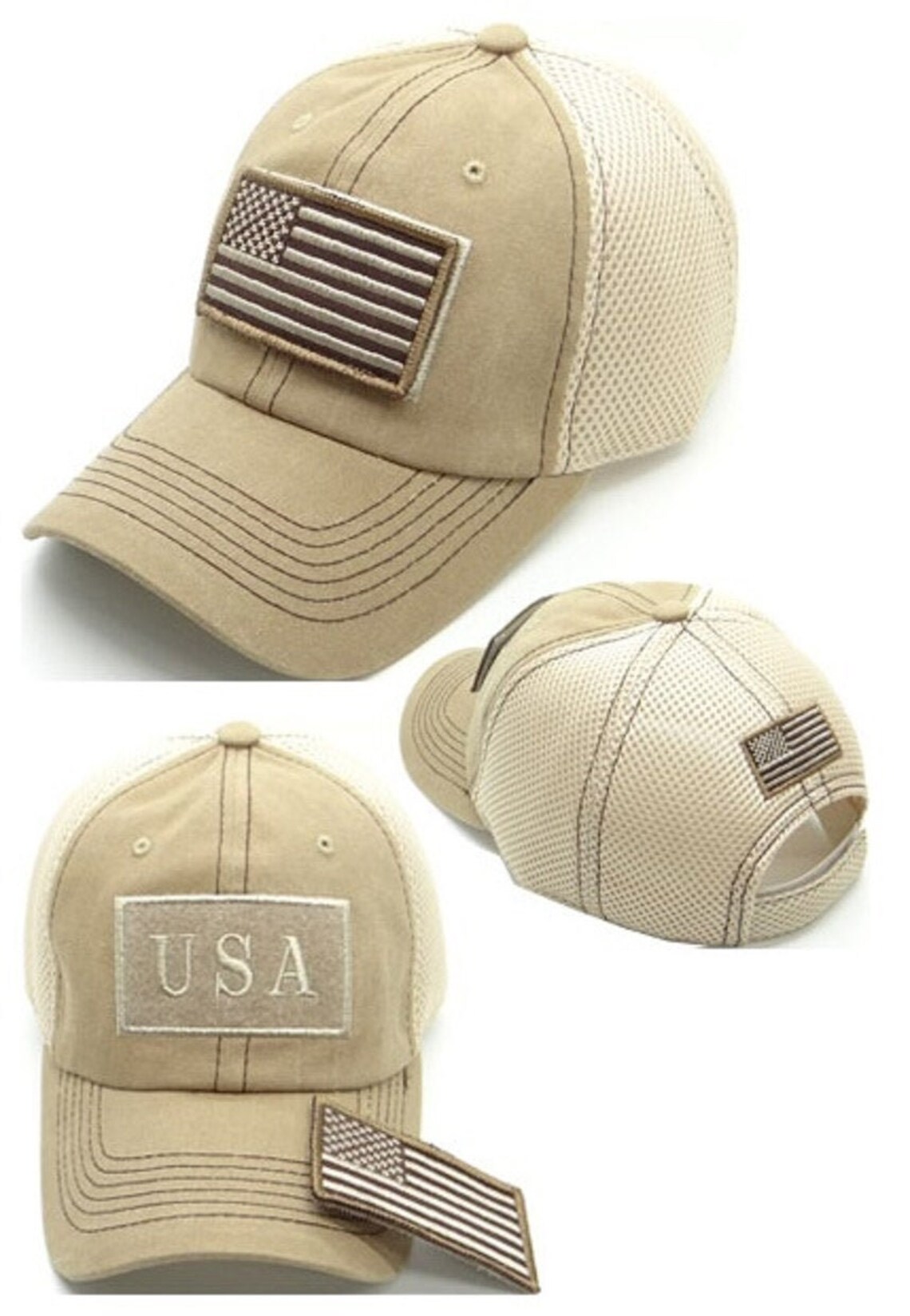 Trucker Soft Mesh US Flag Ball Cap Desert Sand Khaki or Camo | Etsy