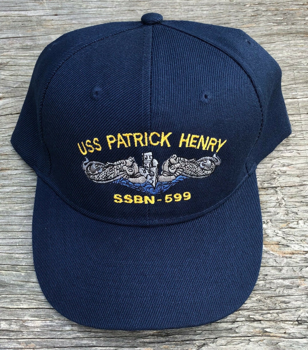 USS Patrick Henry SSBN-599 Ball Cap Embroidered Silver Dolphins Navy ...