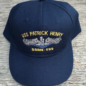 USS Patrick Henry SSBN-599 Ball Cap Embroidered Silver Dolphins Navy ...