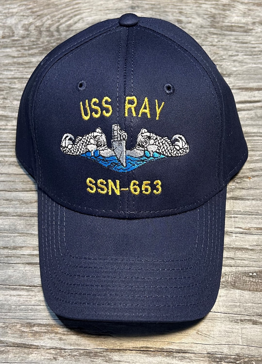 USS Ray SSN-653 Ball Cap Embroidered Submarine Enlisted Silver Dolphins ...