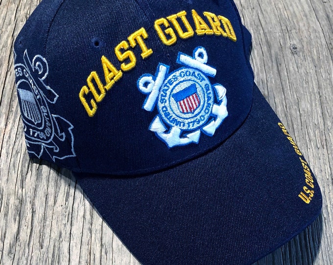 US Coast Guard Ball Cap USCG Veteran Side Shadow Embroidery Blue Vet ...
