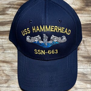 USS Hammerhead SSN-663 Ball Cap Embroidered Submarine Silver Dolphins ...