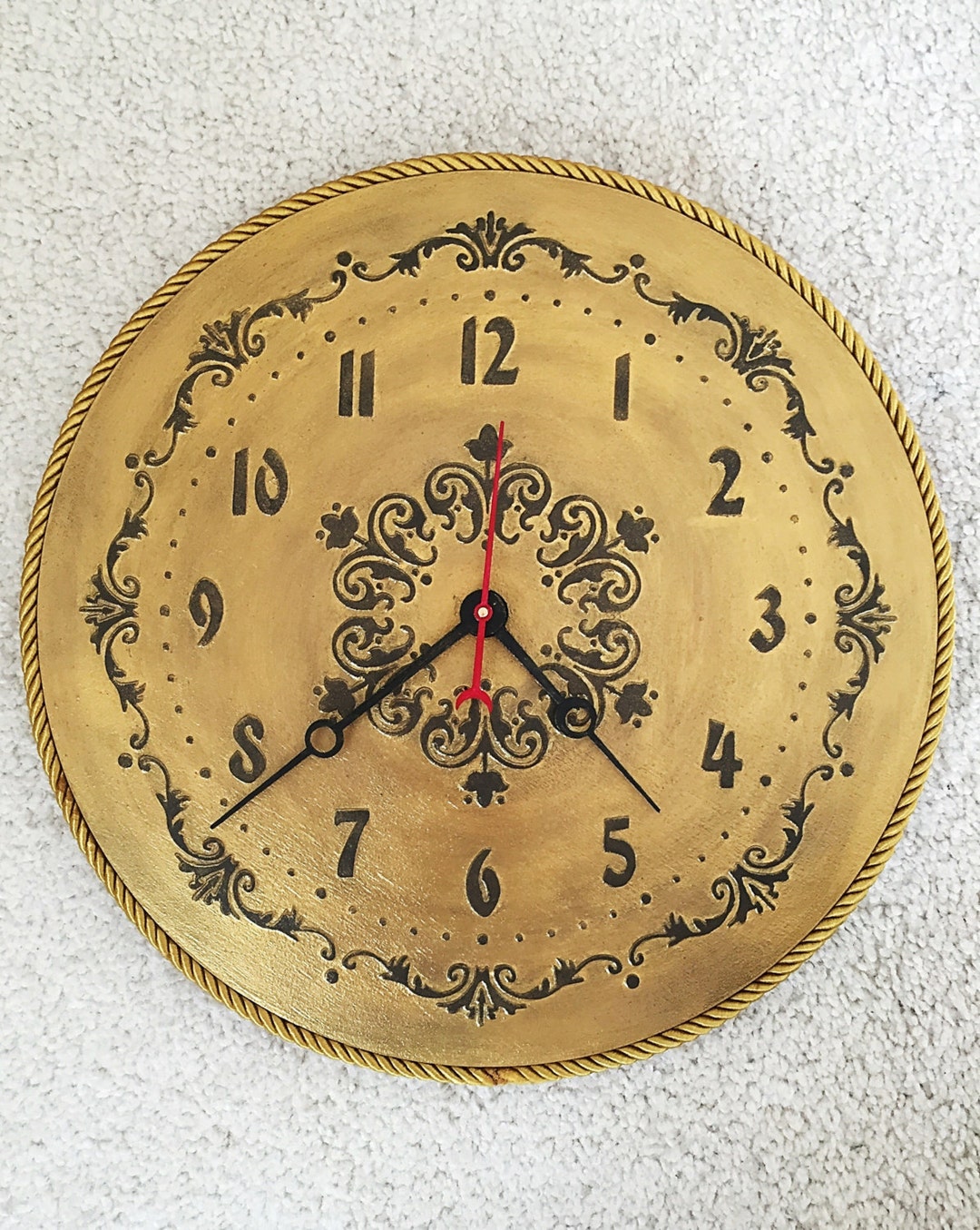 Wall Clock, Wooden Wall Clock, Unique Wall Clock, Golden Retro Wall ...