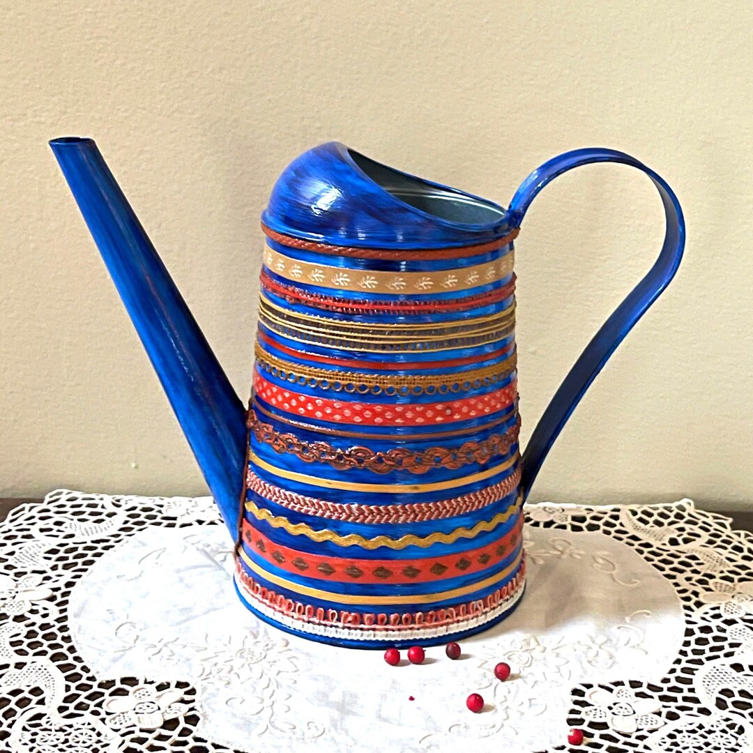 Hand Painted Boho Watering Can: Bohemian Blue Garden Tool and Decor - Etsy
