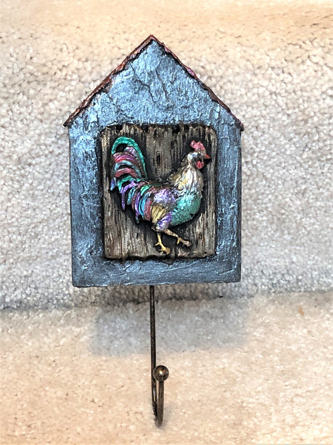 Hand-painted Rooster Wall Hook: Decorative Key/towel Hanger - Etsy