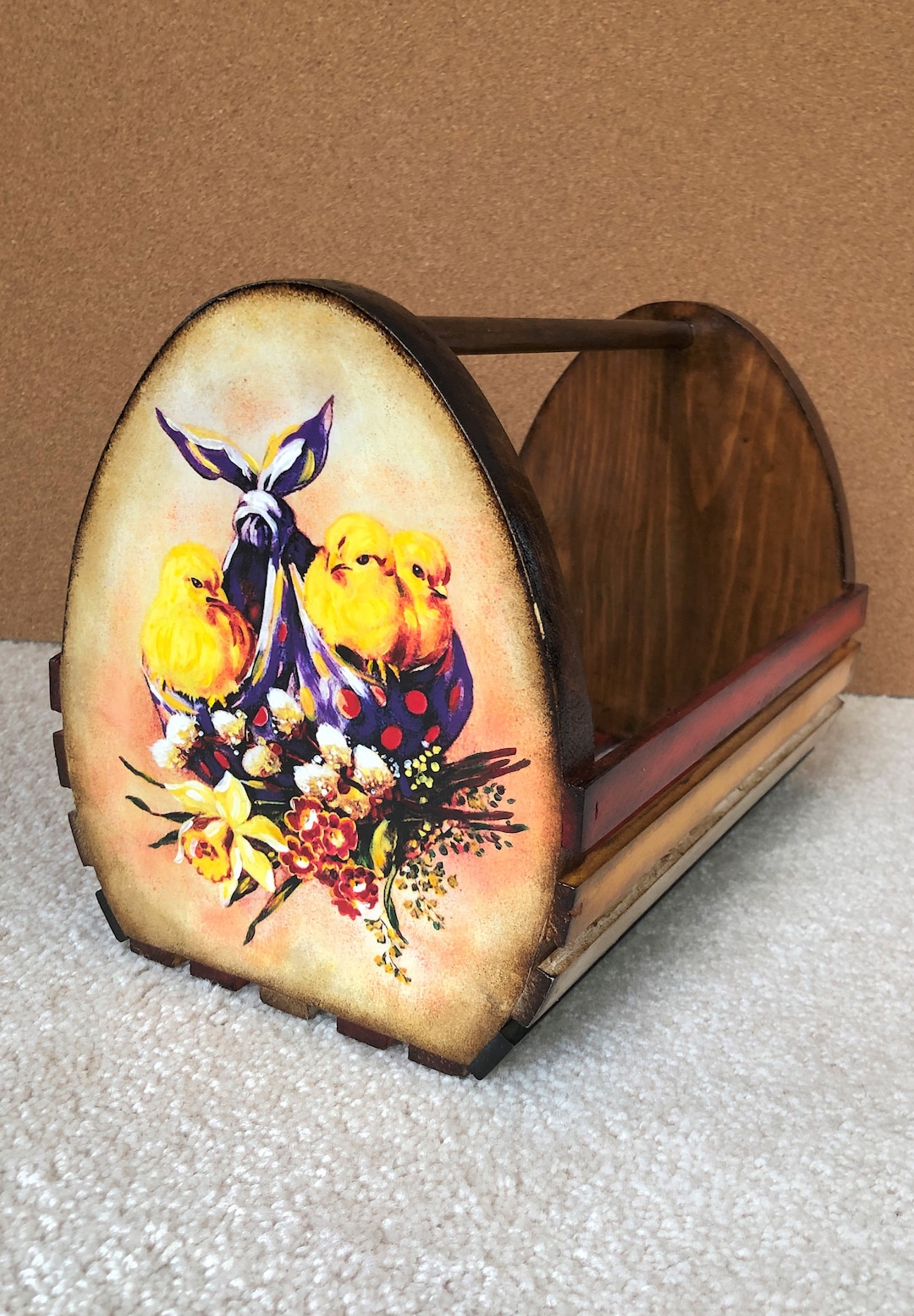 Hand Painted Wooden Easter Basket, Wooden Basket for Eggs, Easter Wood ...