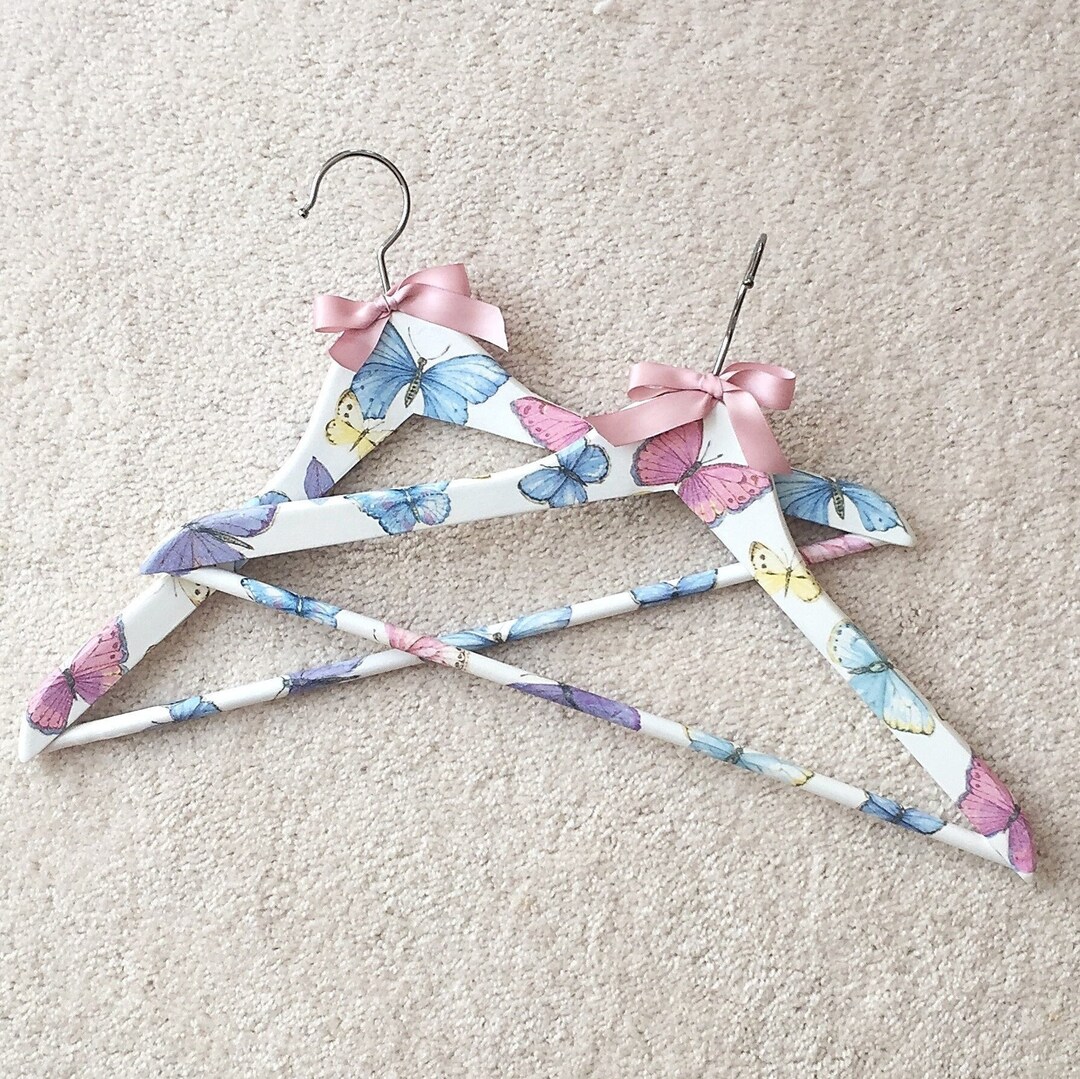 Decoupaged Wooden Clothes Hangers: Bridal Gift - BUTTERFLIES, Set of 2 ...