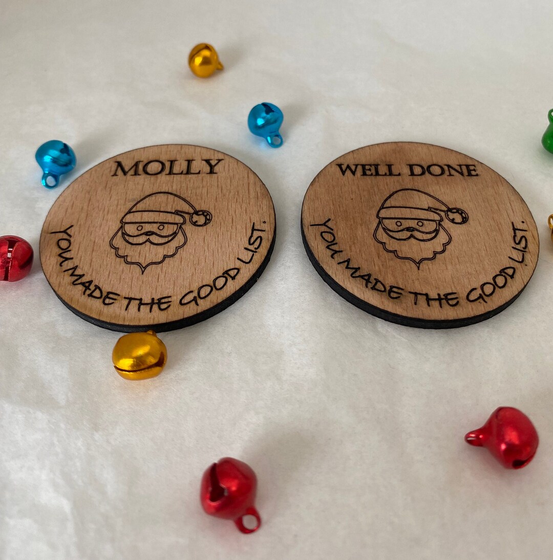 Santa's Personalised Good List Token Well Done Nice List, Wooden Token ...