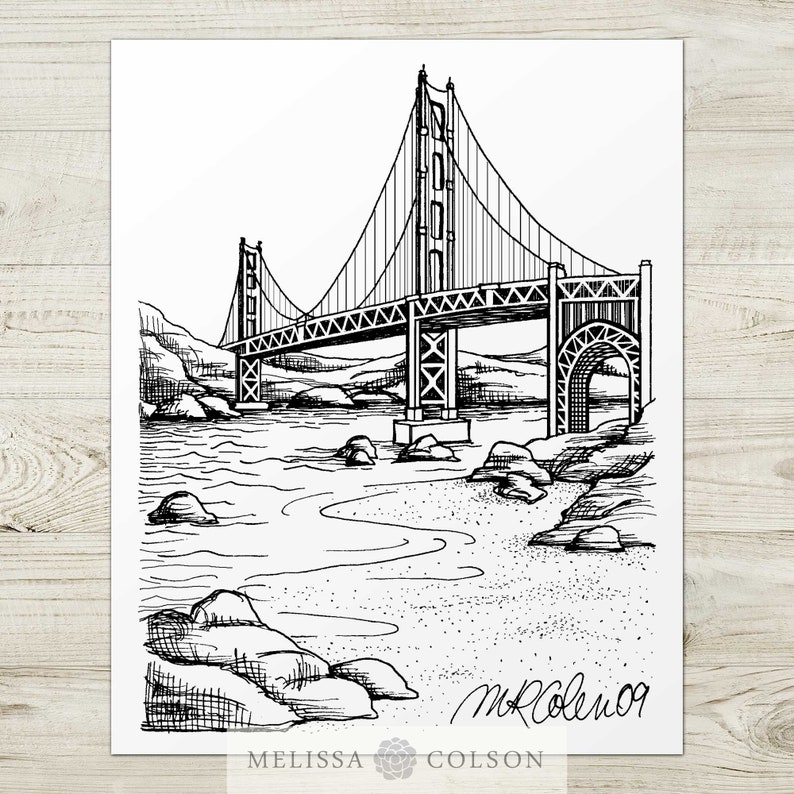 Golden Gate Bridge, San Francisco, Giclée Pen and Ink Print, 8x10 ...