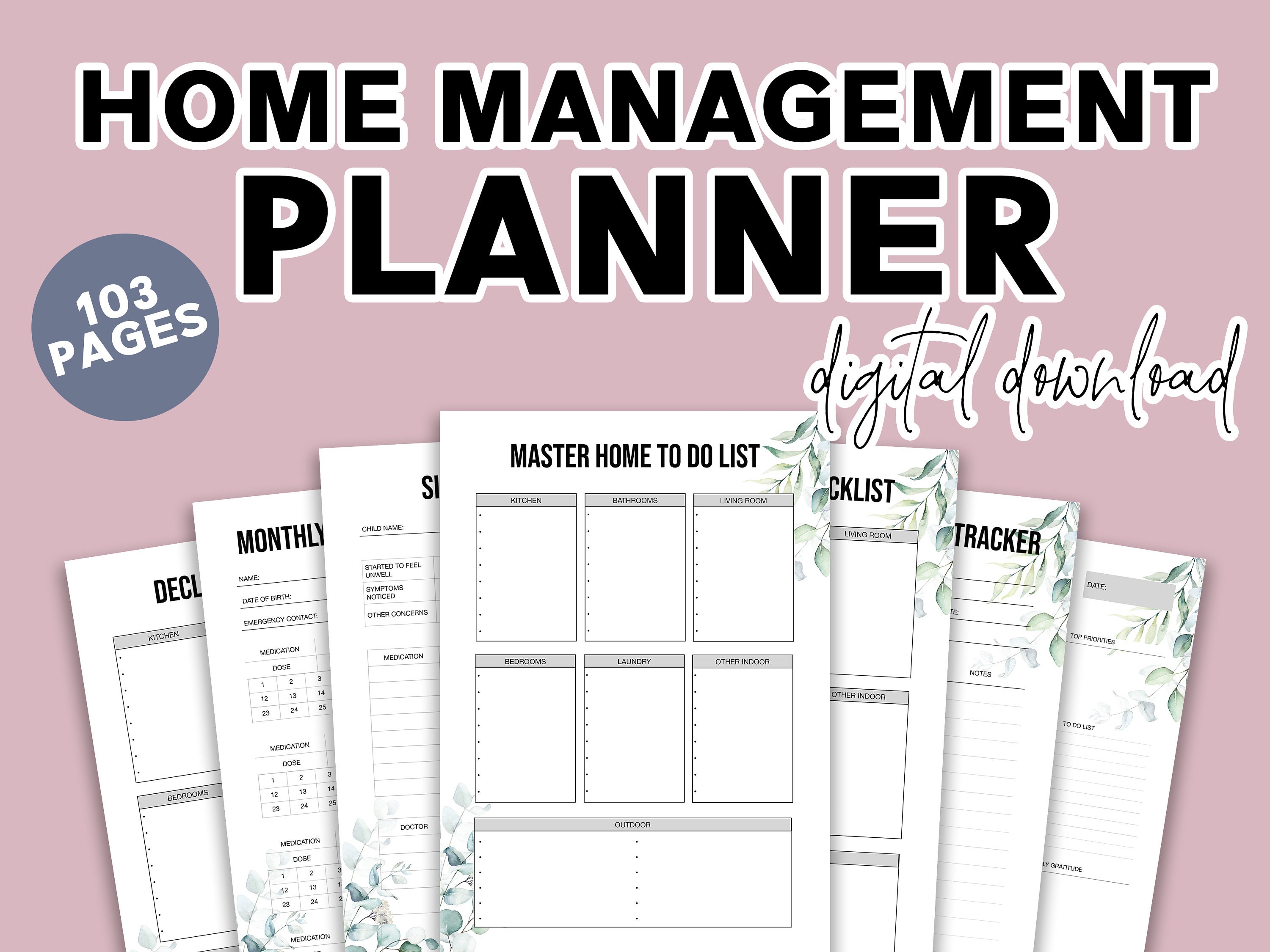 Household Planner - Printable Home Management Planner - Planner Inserts ...