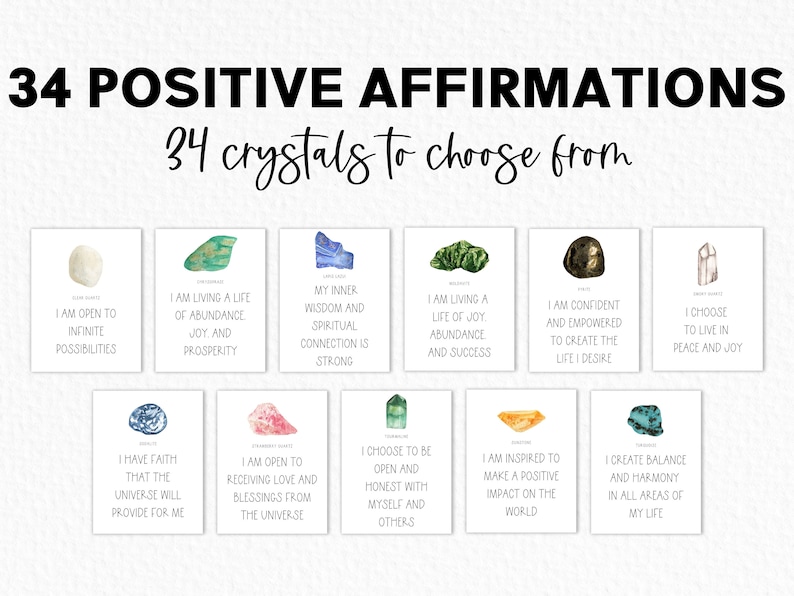 Positive Crystal Affirmations, Printable Affirmation Cards, Manifesting ...
