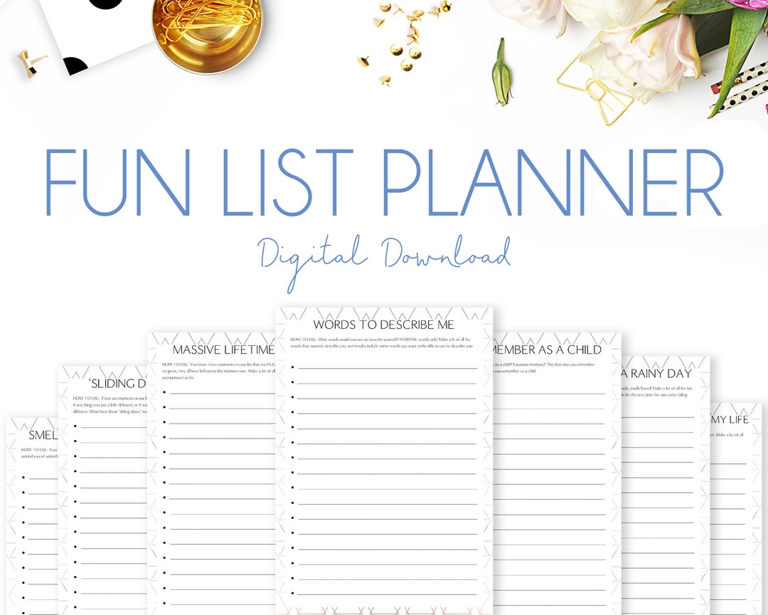 Fun List Planner, Printable List Planner, Lists to Write, Fun Lists ...