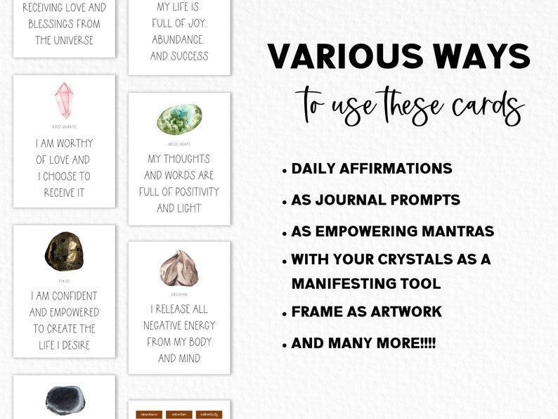 Positive Crystal Affirmations, Printable Affirmation Cards, Manifesting ...