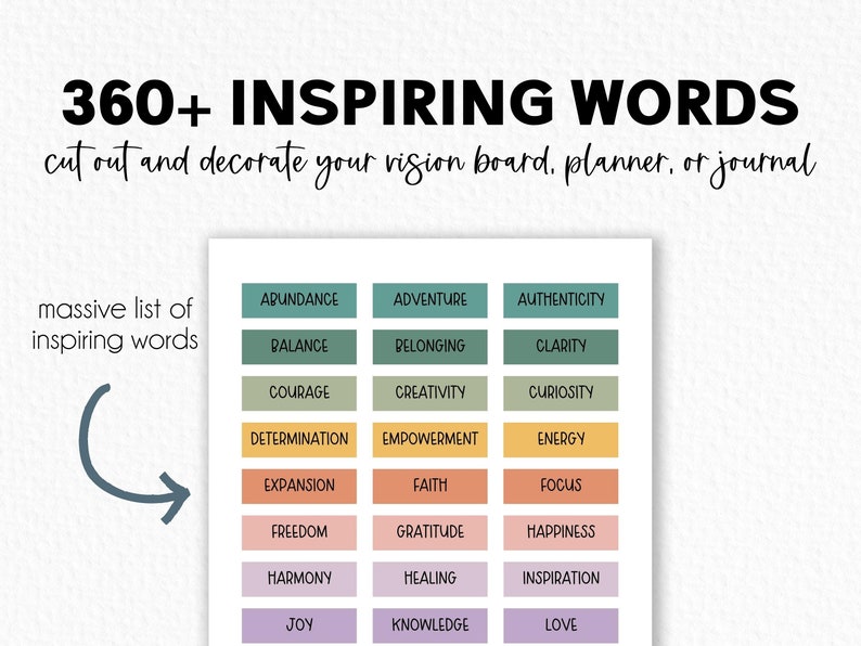 Vision Board Printable Words, Positive Words, Empowering Words, Digital ...