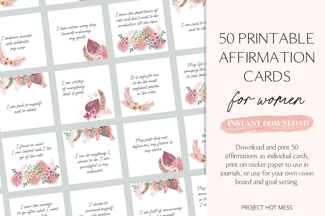 Printable Affirmation Cards for Women, Boho Affirmation Cards, Daily ...
