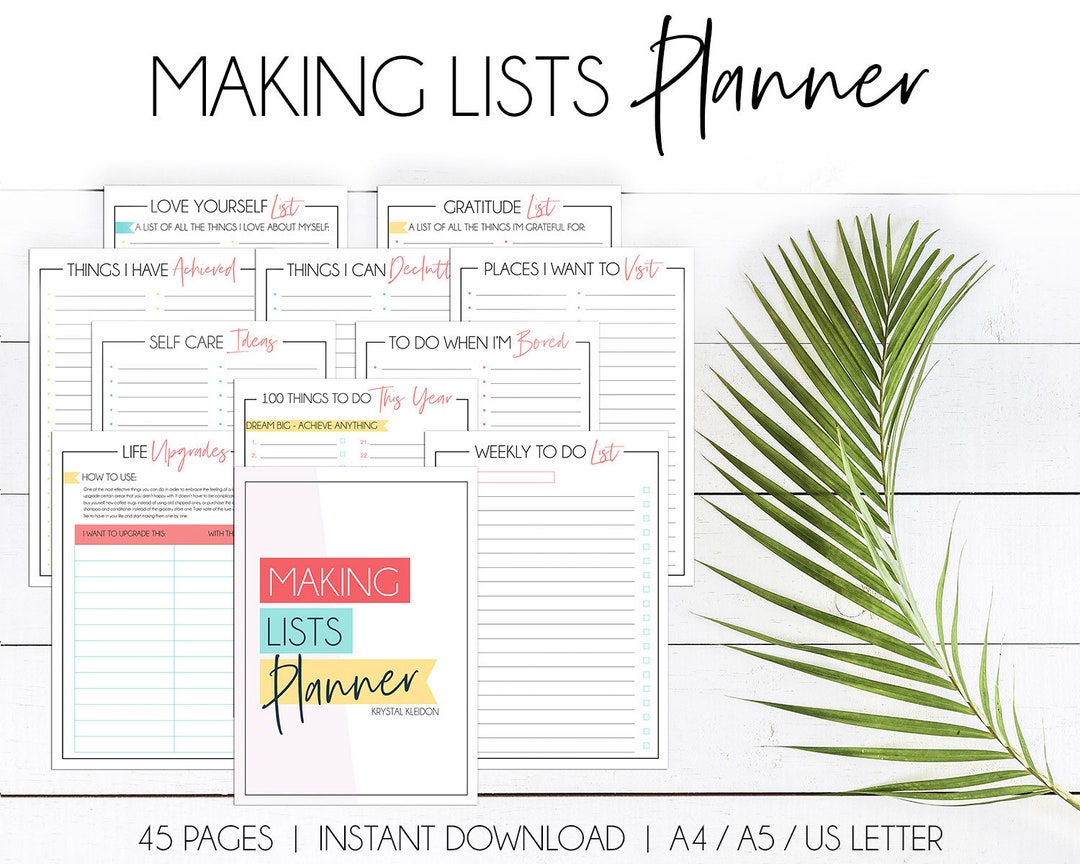 Making Lists Planner, Printable Lists, to Do List, Organize Your Life ...