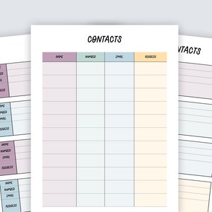 Printable Contact List | Important Phone Numbers Printable | Contact ...