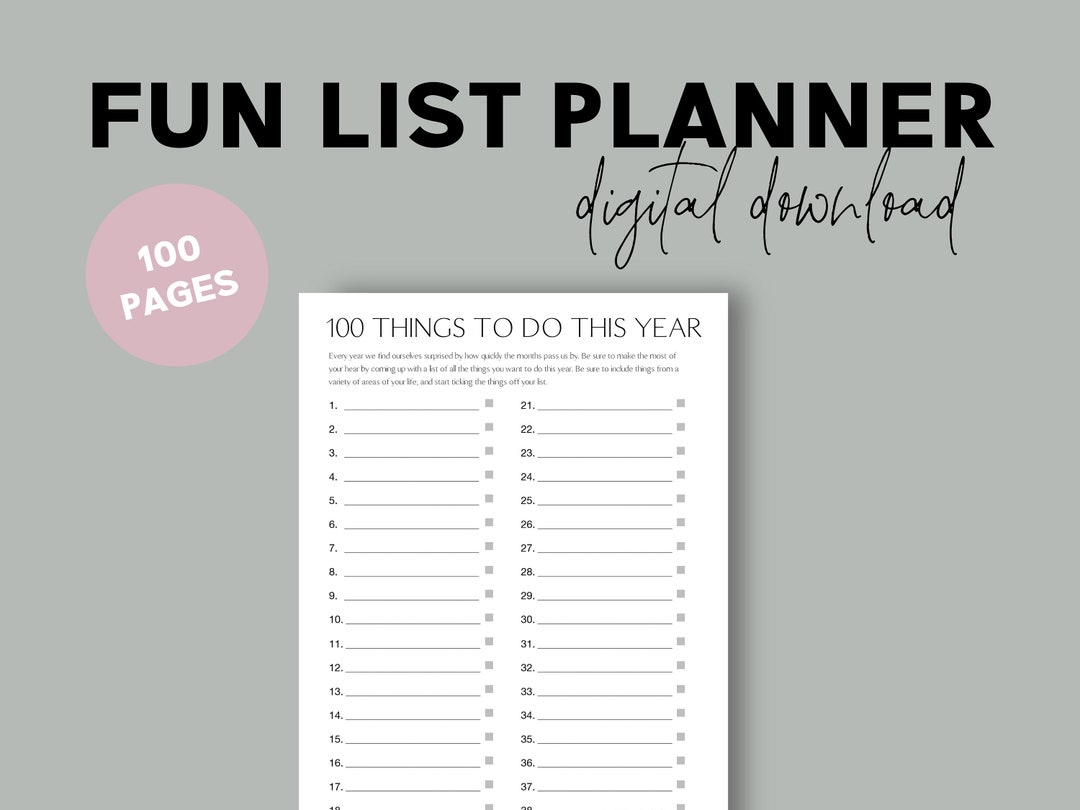 Fun List Planner, Printable List Planner, Lists to Write, Fun Lists ...
