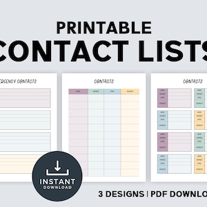 Printable Contact List | Important Phone Numbers Printable | Contact ...