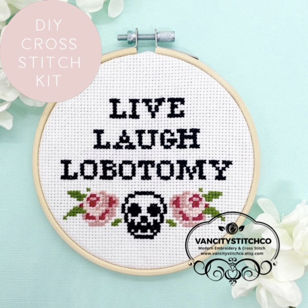 Beginner Cross Stitch Kit, Live Laugh Lobotomy, Subversive Cross Stitch ...