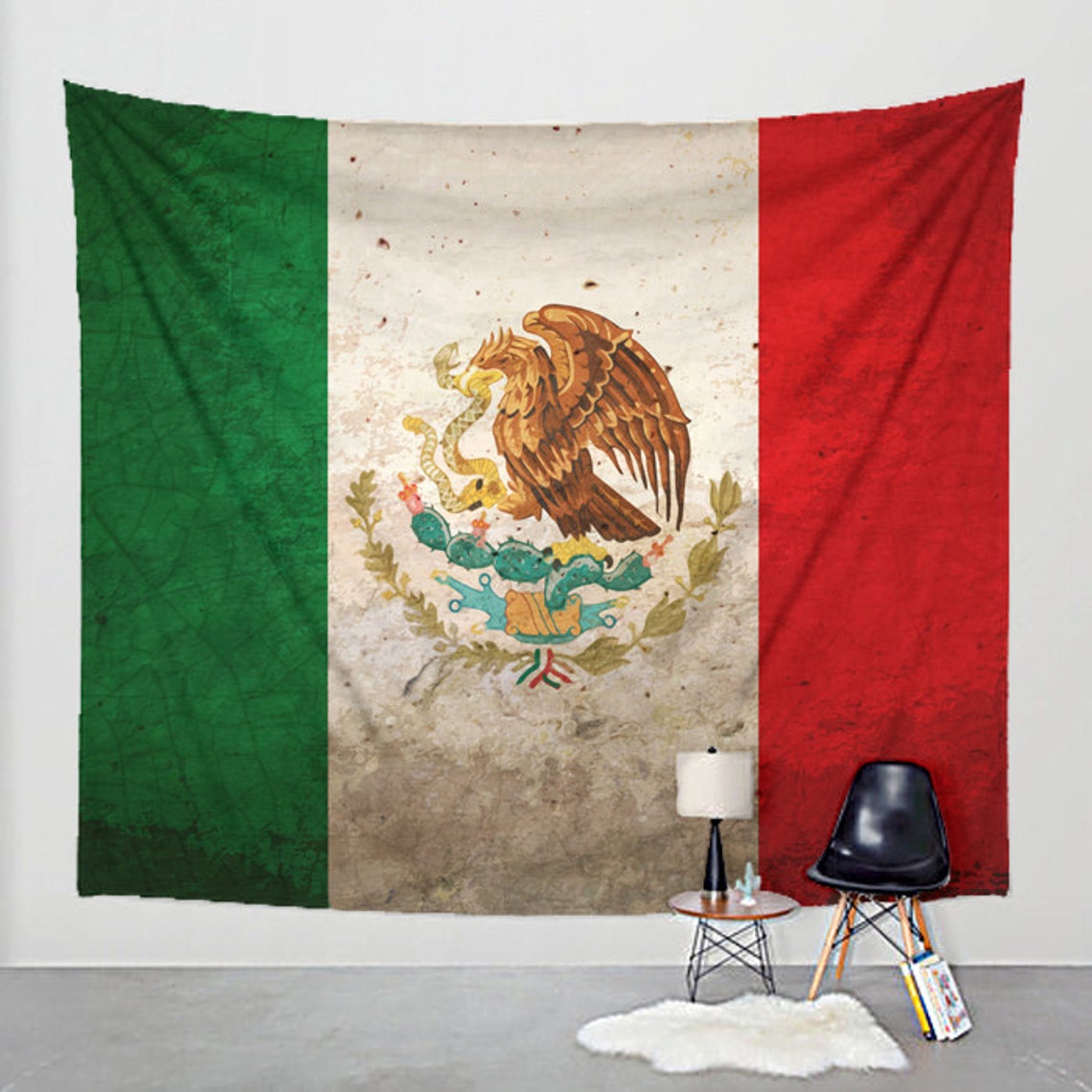Mexican Flag Tapestry Distressed Fabric Art Print Wall Hanging - Mexico ...