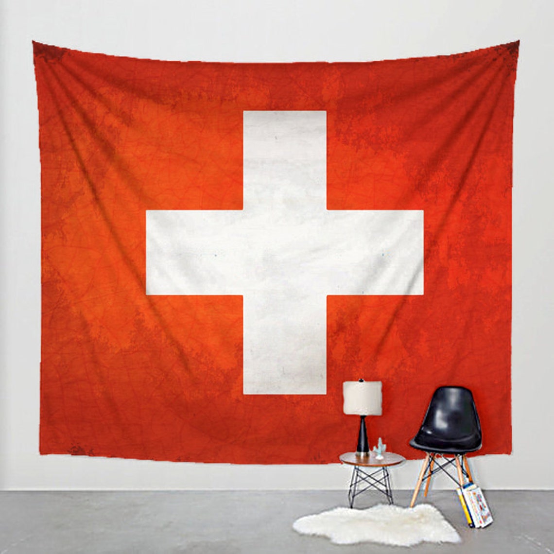 Swiss Flag Tapestry Distressed Fabric Art Print Wall Hanging ...