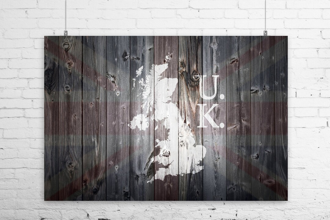 Rustic Painted Barn Wood UK Flag Map Art Print Wall Poster - Great ...
