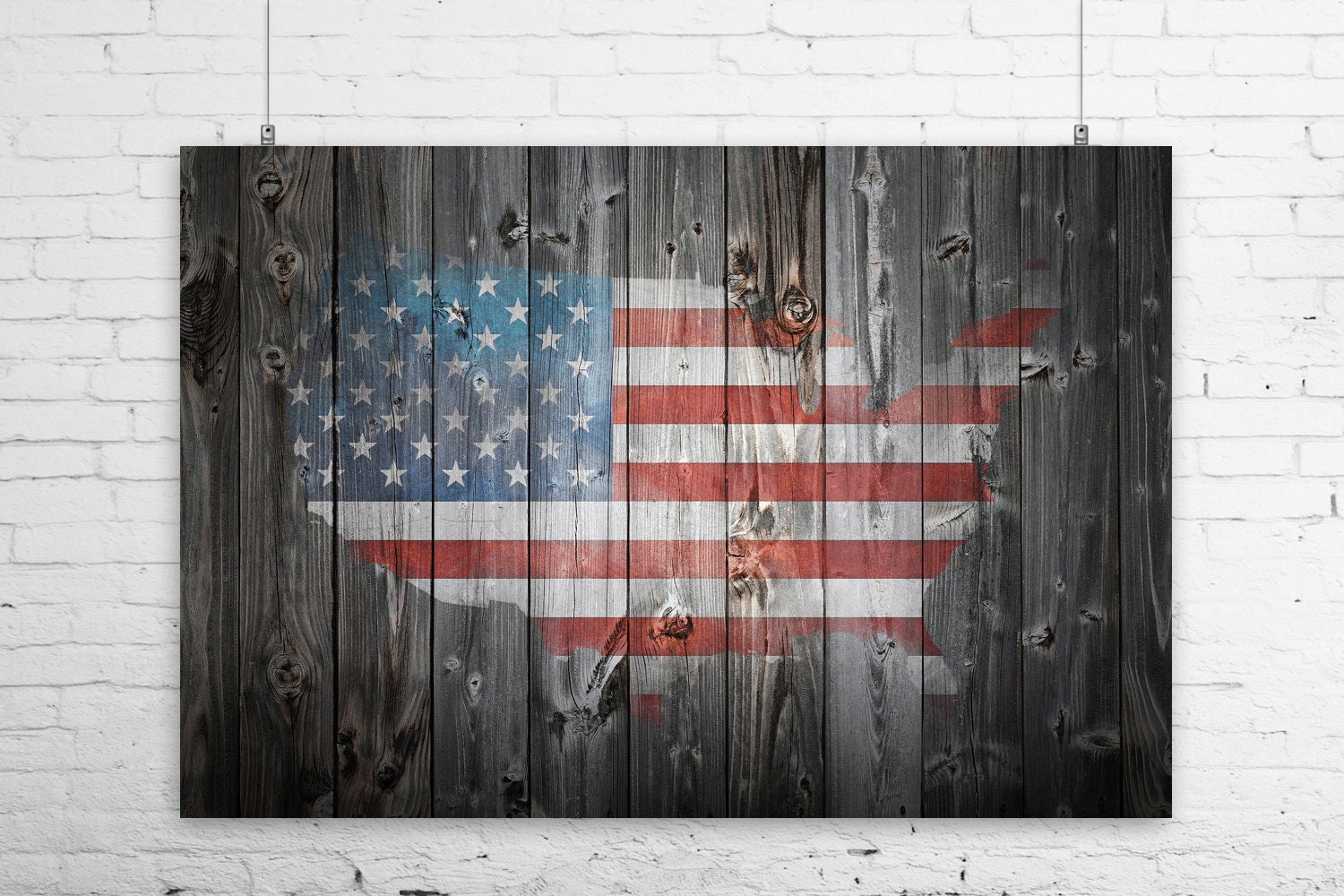 Rustic Painted Barn Wood US Map Art Print Wall Poster - American Flag ...