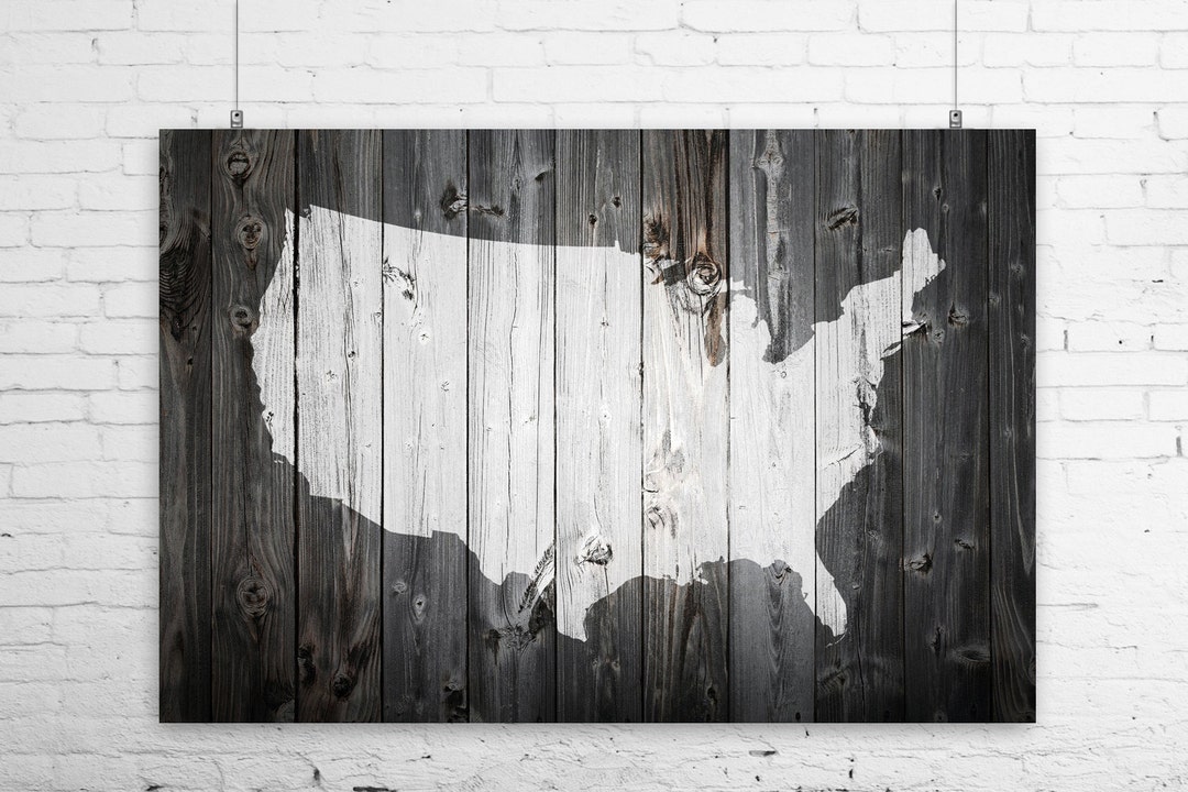 Rustic Painted Barn Wood US Map Art Print Wall Poster - USA, America ...