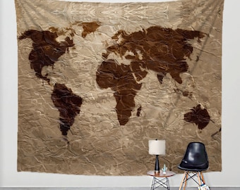 World Map Tapestry Rustic Fabric Art Print Wall Hanging | Etsy