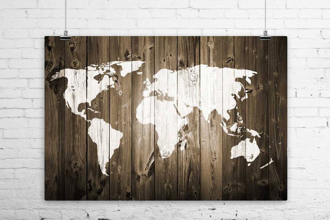 Rustic Painted Barn Wood World Map Art Print Wall Poster Giclee ...