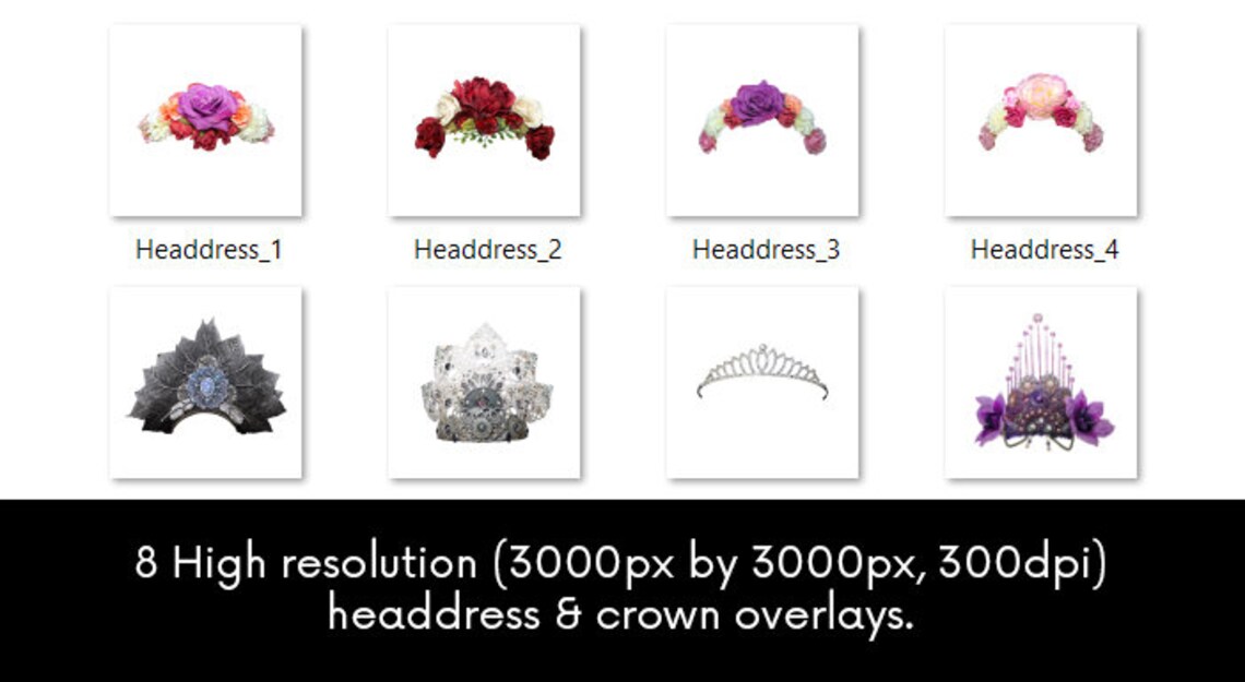 Crown & Headdress Overlays 8 PNG Flower Crowns Tiaras and | Etsy