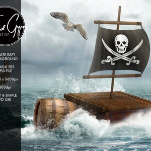 Pirate Raft at Sea - Digital Background - Etsy