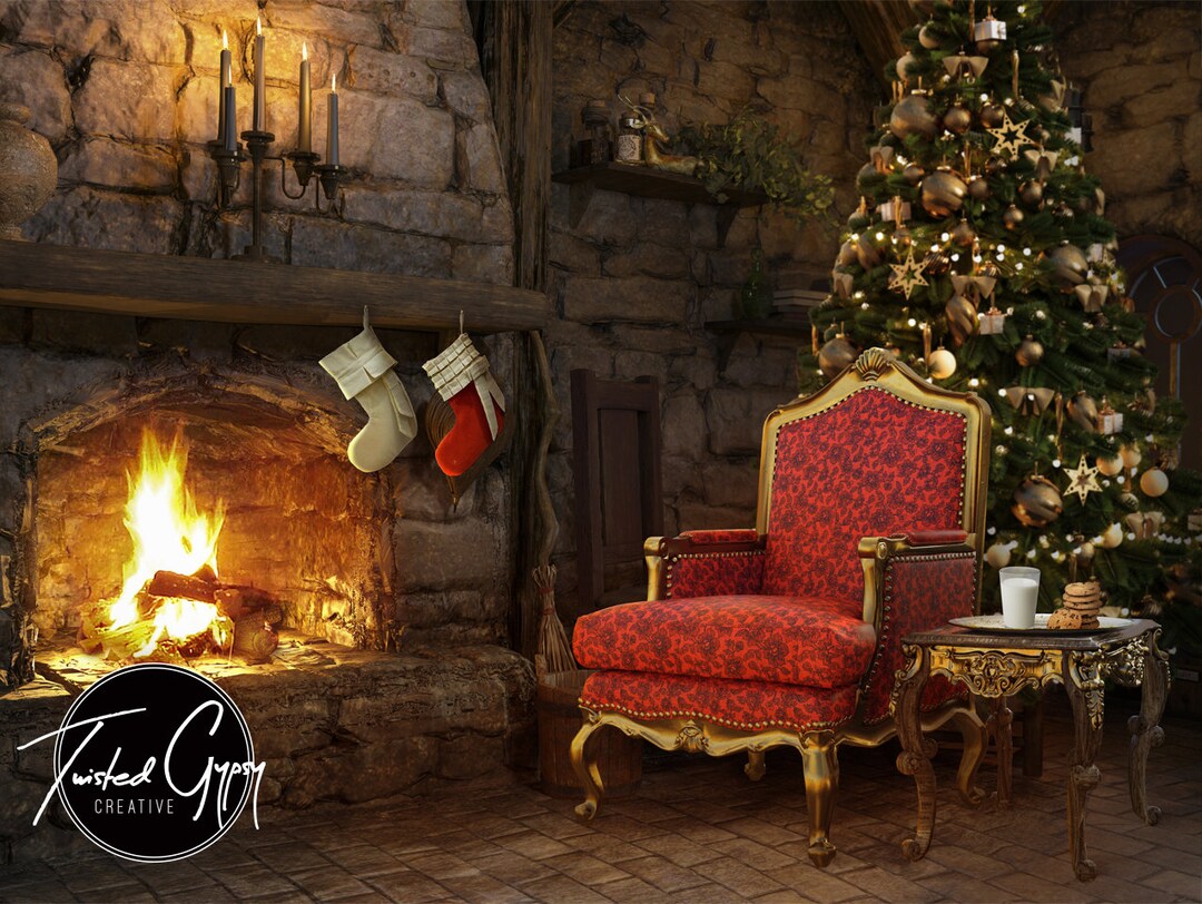 Cosy Christmas Cabin - Digital Background - Etsy
