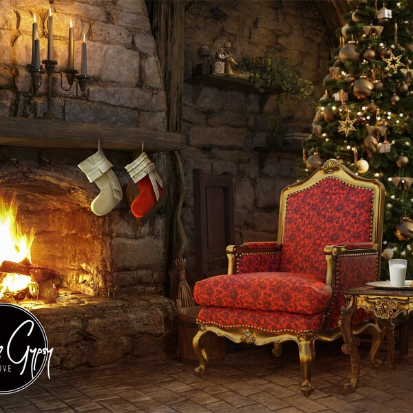 Santa's Cabin Digital Background - Etsy