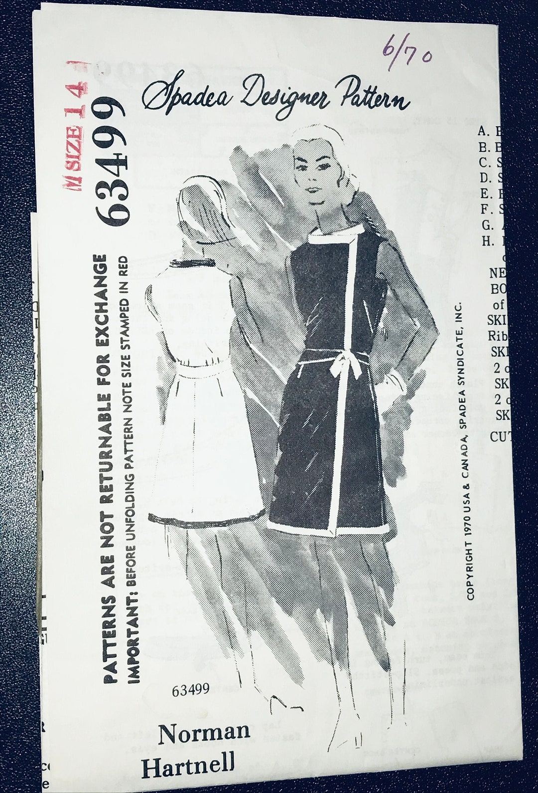 Sale ! SPADEA Vintage 1970 Designer Sewing Pattern by Norman Hartnell ...