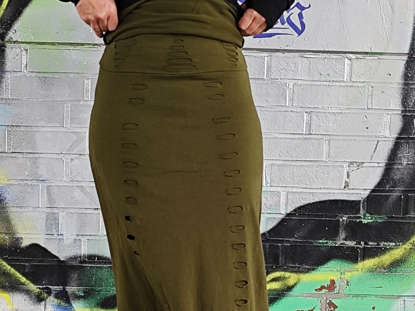 Alternative Goddess Double Slit Maxi Skirt W/ Hoodie Cut-out Top Cotton ...