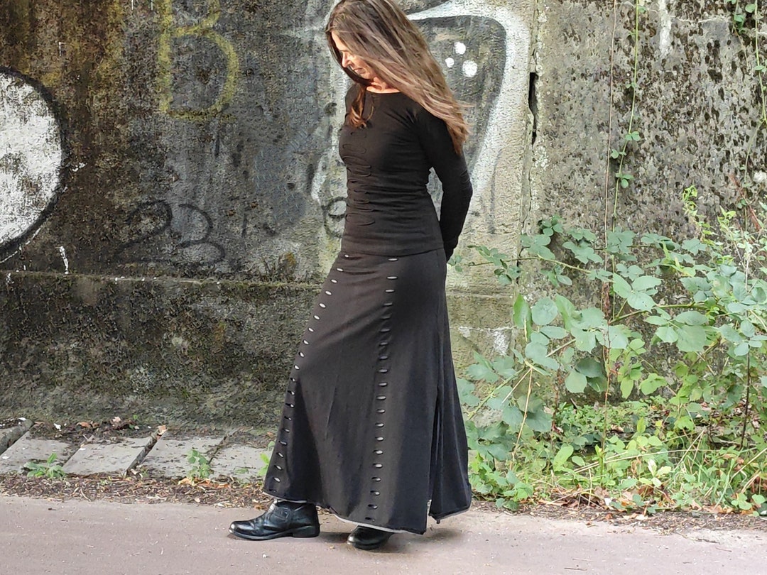 Skirt Elegant Goth Elegant Cotton Double Split Panel, Stretchy ...