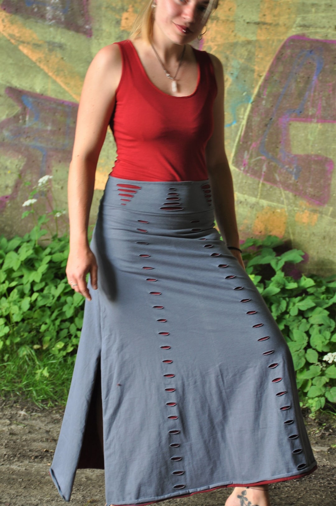 Gray Gypsy Double Side Slit Maxi Skirt, Gothic Punk Clothes ...