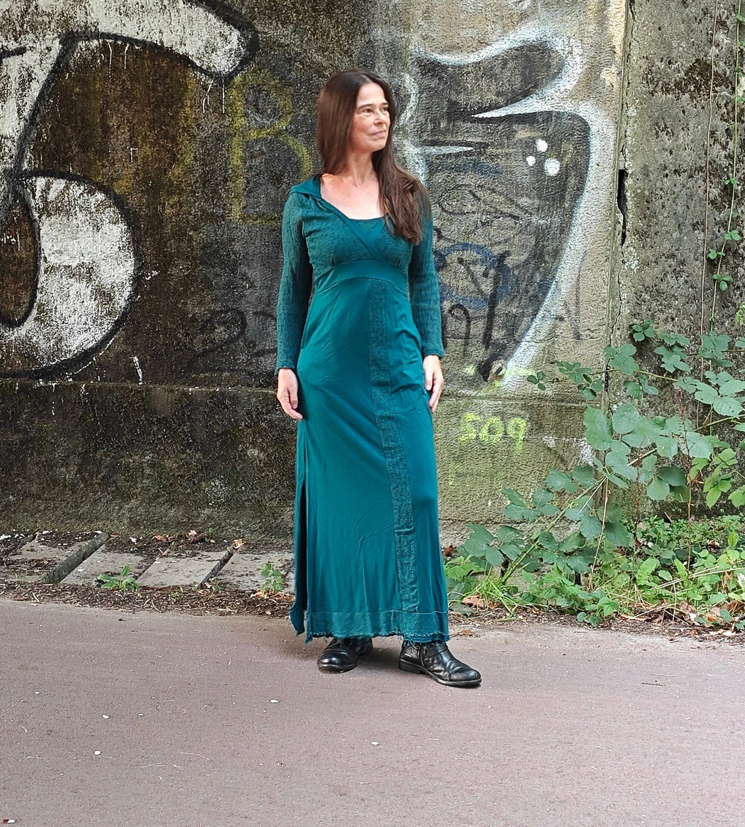 Maxi Dress Alternative Double Side Slit Hoodie Gown W/pockets, Y2K Long ...